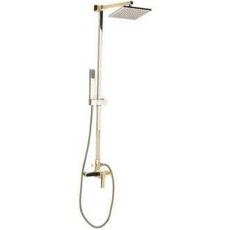 Beliani Duschsystem Gold 115 cm mit Kopf und Handbrause aus Stahl mit breitem Duschkopf Verchromtes Set Modernes Design