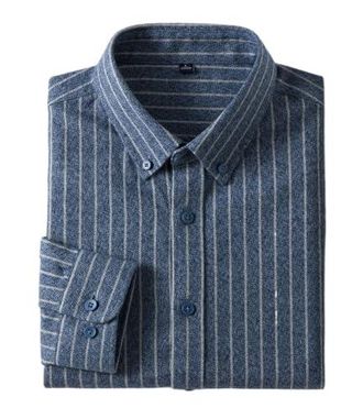 Generic Chemise ray&eacute;e en coton bross&eacute; for hommes, chemise en flanelle &agrave; manches longues, infroissable, for lautomne et le printemps, chaude et d&eacute;contract&eacute;e, b