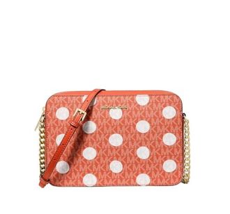 Michael Kors Sac &agrave; bandouli&egrave;re Jet Set Large Pois Logo Signature, Red Clay