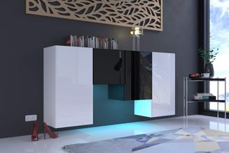 Furnitech K2 Modernes Wohnzimmer, Kommode, Schrank, Sideboard, Schlafzimmer, Esszimmer, Wohnzimmermöbel (LED blau, K2-HG-BW3)