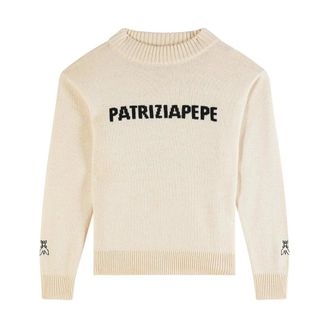 Patrizia Pepe Femme, Pulls, Beige, Taille: 40 FR Pull Logo Jacquard