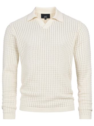 JEFF Herren JFLane Polo Knit Strickpullover mit Polokragen aus 100% Baumwolle | Sweater Feinstrick-Pullover f&uuml;r M&auml;nner Vanilla Ice, L
