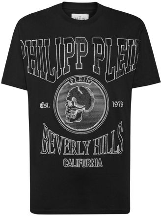 Philipp Plein t-shirt en coton à ornements en cristal - Noir