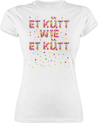 Shirtracer Shirt Damen - Karneval & Fasching - Et k&uuml;tt wie et k&uuml;tt Konfetti I K&ouml;ln I K&ouml;lsches Grundgesetz I Echte K&ouml;lner - XL - Wei&szlig; - faschingsshirt Faschings T