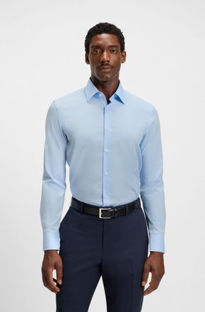 HUGO BOSS Businesshemd BOSS Hank, Herren, Gr. 38, N-Gr, light, pastel blau452, Popeline, Obermaterial: 96% Baumwolle, 4% Elasthan, unifarben, slim fit normal, R