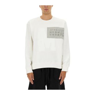 Maison Margiela SweaT-shirt &agrave; col rond avec poche imprim&eacute; num&eacute;rique - Homme - Sweatshirts et sweats &agrave; capuche - Blanc - Taille: M