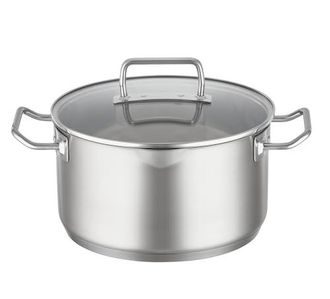 Rösle Faitout EXPERTISO - Récipient de Cuisson Universel en Inox 18/10 avec Couvercle en Verre, Bec Verseur et Graduation Intérieure - Compatible Induction 