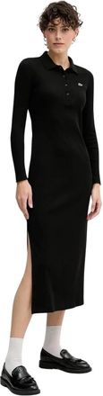 Lacoste Figurbetontes geripptes Polokragenkleid aus Baumwolle - - Dresses - Damen - Schwarzk - S