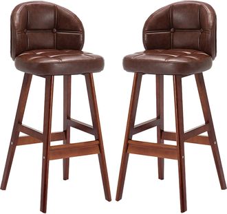 Generic Tresenhocker, Vintage-Barhocker mit PU-Lederpolsterung und Holzbeinen, R&uuml;ckenlehnenhocker f&uuml;r K&uuml;chentheke, Esszimmer