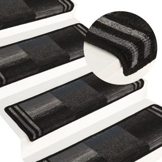 vidaXL Tapis descalier autocollants 15 pcs 65x21x4 cm Noir et gris vidaXL