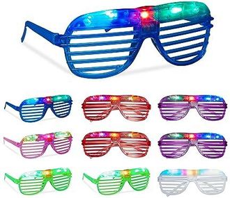 Relaxdays LED Brille, 10er Set, Partybrille Leuchtend, 3 Leuchtmodi, Fasching & Festival, Gitterbrille, Kunsstoff, bunt, Blau, Grün, Rot, Lila, Weiß, Rosa