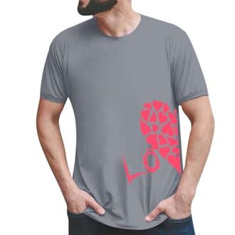 Generic T-shirt &agrave; manches courtes imprim&eacute; pour la Saint-Valentin 2026 pour hommes et femmes, haut &eacute;l&eacute;gant pour jeunes, gris, XXL