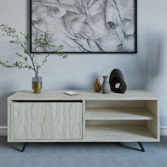 Pier Import Meuble TV design d&eacute;cor travertin 1 porte 2 niches UMEA