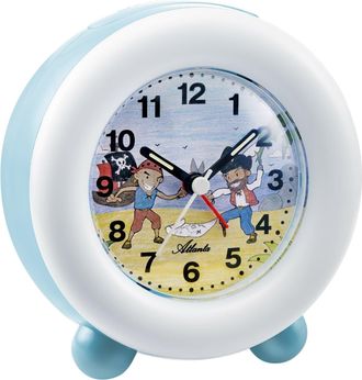 Atlanta Mocassin Kinderwecker ohne Ticken Piraten Snooze Licht Leuchtring Analog Blau - 2136/5