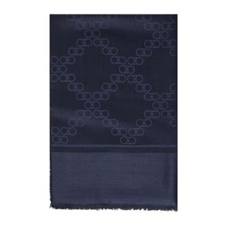 Ferragamo Femme, Accessoires, Bleu, Taille: ONE Size Gancini Wool and Silk Scarf