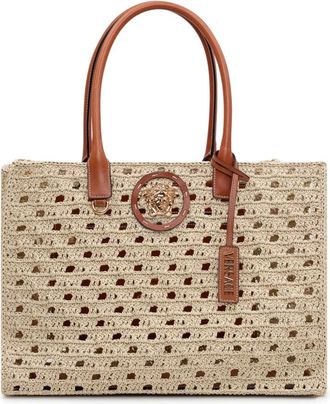 Versace Femme, Sacs, Beige, Taille: ONE Size La Medusa Large Raffia Tote