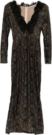 Alessandra Rich Femme, Robes, Noir, Taille: 36 FR Robe de Soir&eacute;e en Dentelle Stretch avec Volants en Organza