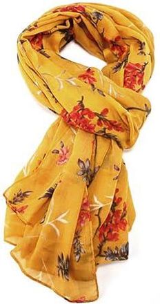 GFM Écharpe dété à imprimé abstrait floral (FP), FL-Moutarde-Floral-O, L