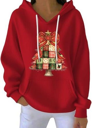Generic Sweat à capuche de Noël ample à manches longues pour femme - Tendance dautomne - Décontracté pour lentraînement, les fêtes, cadeaux de Noël, Rouge, XX