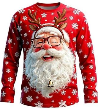 Generic Pull en tricot de No&euml;l pour homme, gnome Y2k, tunique ample, col rond, vintage, motif renne, tee-shirt &agrave; col rond, L