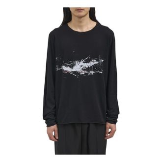 Isabel Benenato Baumwoll-Langarmshirt mit Aufdruck - - Tops - Herren - Schwarzk - S