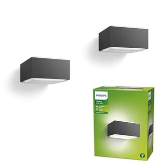 Philips Hedgehog Outdoor Wandleuchte (42 W), wetterfeste Au&szlig;enleuchte f&uuml;r moderne Lichtakzente, E27 Leuchte ohne Leuchtmittel, anthrazit, Doppelpack