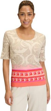 Betty Barclay Damen T-Shirt Basique de Texture côtelée Taupe/Rouge 46