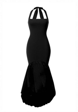 Goddiva Midikleid Halter Neck Puff Hem Mermaid Midaxi Dress Midikleid, offener R&uuml;cken, Neckholder