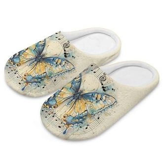 Coloranimal Pantoufles de spa &agrave; bout ferm&eacute; pour femme, chaussures dint&eacute;rieur en coton et lin, pantoufles dint&eacute;rieur en coton, Note de musique papillon, 35.5/36.5 