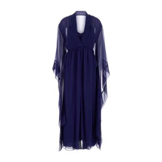 Alberta Ferretti Femme, Blouses et Chemises, Bleu, Taille: 38 FR Robe Longue Maxi &agrave; Col V Drap&eacute;