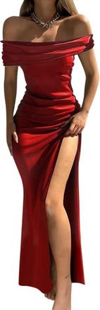 Minetom Damen Schulterfrei Maxikleid Partykleid Elegante Lange Kleider Hochzeit Festlich Abendkleid Partykleid Cocktailkleid Wickelkleid Bandeau Brautjungfer 