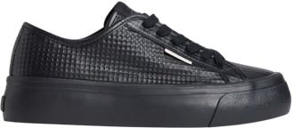 Calvin Klein Damen Vulc Flatf Lace Up Text LTH Hw0hw02972 Low Top, Black (Triple Black), 40 EU