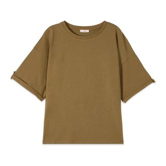 Oltre Oversize-T-Shirt mit Knopfdetail - - Tops - Damen - Gr&uuml;n - L