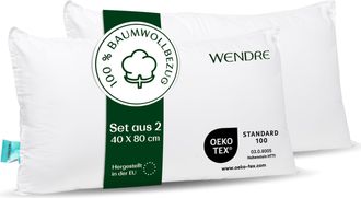 Wendre Schlaf Atmungsaktives Kissen Set 2er 40x80 cm - Weich, 100% Baumwolle Kissenbezug, Waschbarer - Luxus Bequeme Kopfkissen für das Bett - Langlebige, Hy