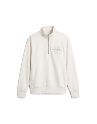 Calvin Klein Jeans Denim Logo Sweatshirt mit Viertelrei&szlig;verschluss in Tofu-Wei&szlig;