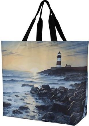 Generic Le Phare Du Bord De Mer Sac &Agrave; Bandouli&egrave;re R&eacute;utilisable Tote Bag Pliable Sac Fourre Tout Pour Travail Quotidienne Voyage