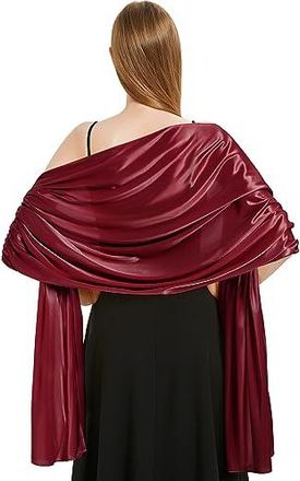 Heekpek Satin Foulard Chale Femme Mariage Echarpes pour Robe de Soir&eacute;e &Eacute;l&eacute;gant Chic Etole Femme pour Soir&eacute;e C&eacute;r&eacute;monies F&ecirc;tes Mariage, Rouge, Taille unique