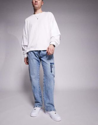 The Couture Club Jean à détail poches - Bleu délavé