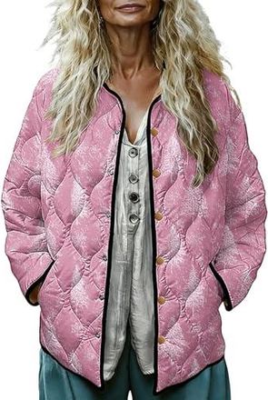 Generic Veste matelassée avec motif darbre de Noël imprimé graphique pour femme avec motif festif, veste rembourrée rétro boutonnée à col montant pour lhiver,