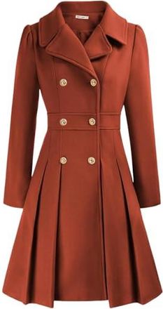 Generic Trench tendance pour femme, manteau dhiver chaud &agrave; revers crant&eacute; double boutonnage, veste &eacute;paisse avec poches, Orange profond, XXL