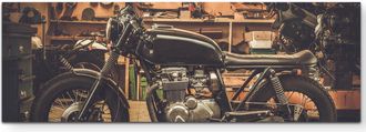Paul Sinus Art Leinwandbilder | Bilder Leinwand 120x40cm Cafe Racer Motorrad in Garage
