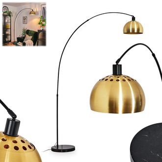HOFSTEIN Stehleuchte Baloca, Stehlampe aus Metall m. Marmorfu&szlig; in Schwarz/Messing geb&uuml;rstet/Gold, verstellbare Leuchte im Retro/Vintage-Design, Fu&szlig;schalter, Li