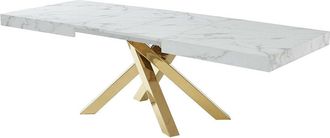 Vente-Unique Esstisch ausziehbar - 6 bis 10 Personen - MDF & Metall - Marmor-Optik Weiß & Goldfarben - CATONAV