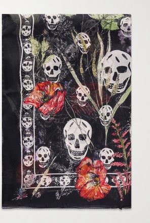 Alexander McQueen Foulard En Voile De Soie Imprim&eacute; - Noir