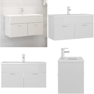vidaXL Waschbeckenunterschrank mit Einbaubecken Hochglanz-Wei&szlig; - Waschbeckenunterschrank - Hochglanz-Wei&szlig; - Badezimmerm&ouml;bel - K&uuml;chenm&ouml;bel - Wandmontage