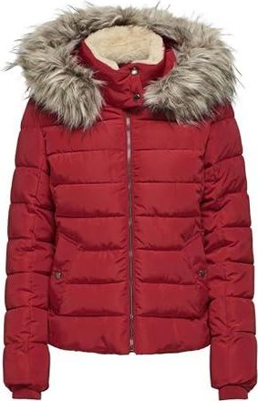 Only Onlnewcamilla Veste à Capuche CC OTW Tampon, Rouge équestrien/détail : Fourrure Naturelle, S Femme
