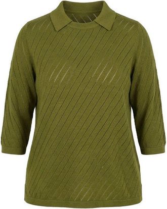 Ulla Popken Strickpullover Pullover Streifenstruktur Rundhals Polokragen
