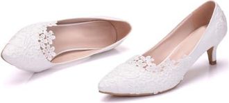 Garneck Chaussures de Mariage Blanches &agrave; Talons Hauts en Dentelle Fleurs Talons de 5 CM pour Femme Taille 42 &Eacute;l&eacute;gantes pour C&eacute;r&eacute;monie Photo de Mariage et F&ecirc;te