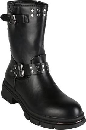 Solada Milano Bottines Biker pour femme avec clous, Noir, 39 EU