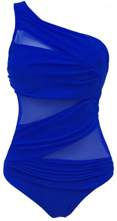 Ocean Plus Damen Figurformender Netzartiger Asymmetrie Badeanzug Unifarben Mesh Hochgeschlossen Netz One Piece Übergröße Bademode Große Größen (XXL (EU 42-44), A
